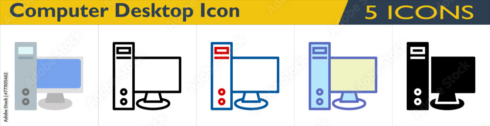 Computer Desktop icon with 5 styles (outline, color lineal, color ...