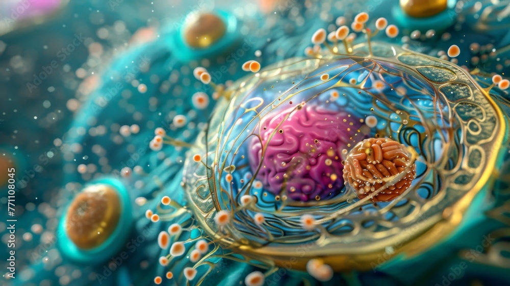 A threedimensional rendering of an animal cell showing the detailed ...