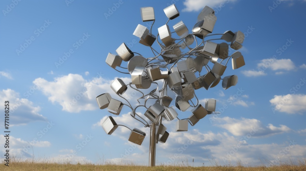 Outdoor sculpture consisting of many moving elements that change shape ...