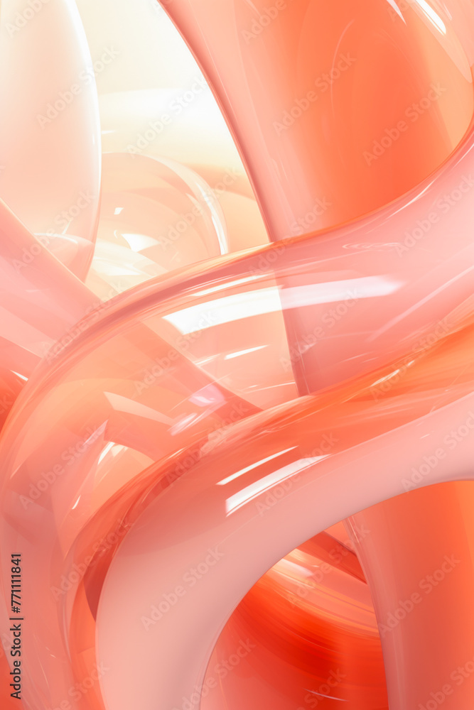 Abstract geometric peach fuzz background with glass spiral tubes, flow ...