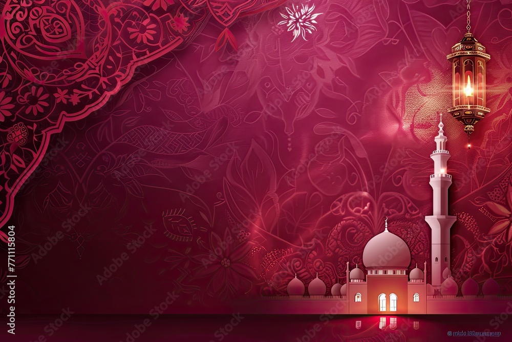 maroon islamic ornament wallpaper desktop with white realistic mosque ...
