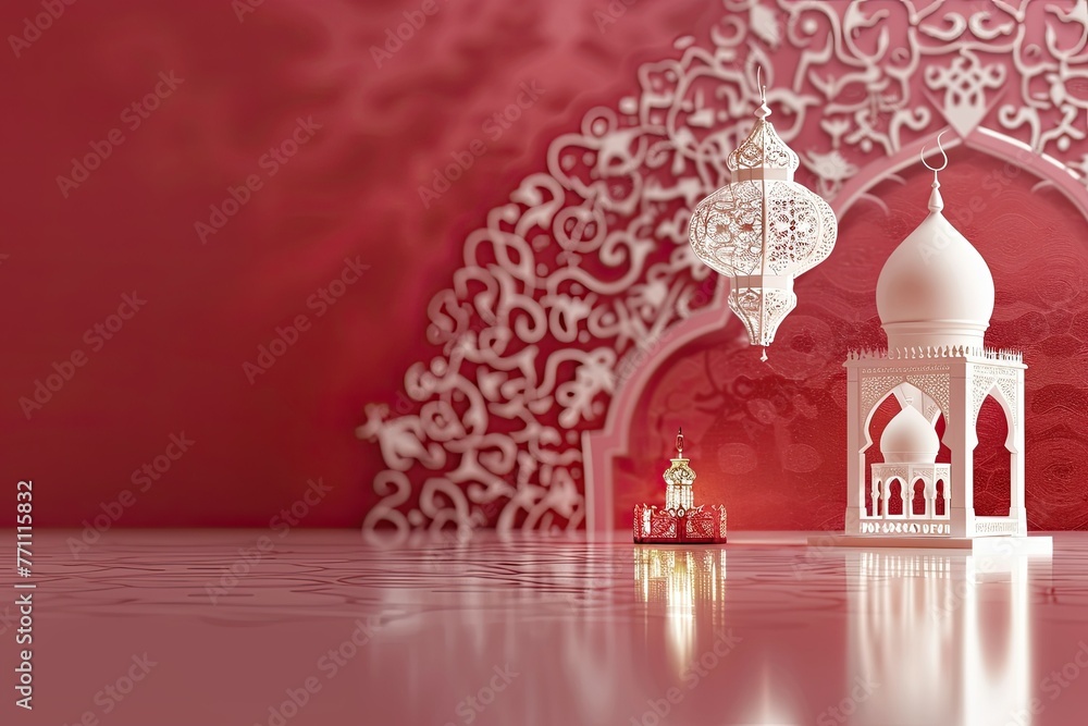 maroon islamic ornament wallpaper desktop with white realistic mosque ...
