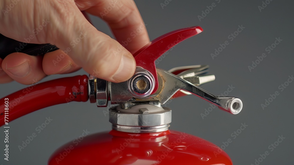 Procedures for a fire. Remove the fire extinguisher's safety pin by ...