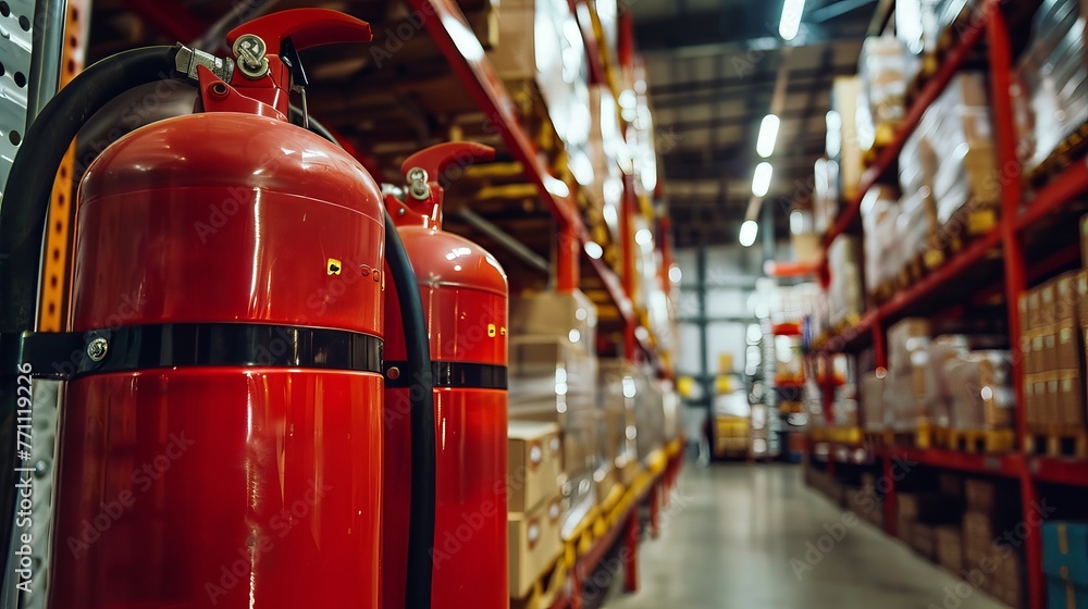 apparatus for fire safety. Inside the warehouse, a large red fire ...