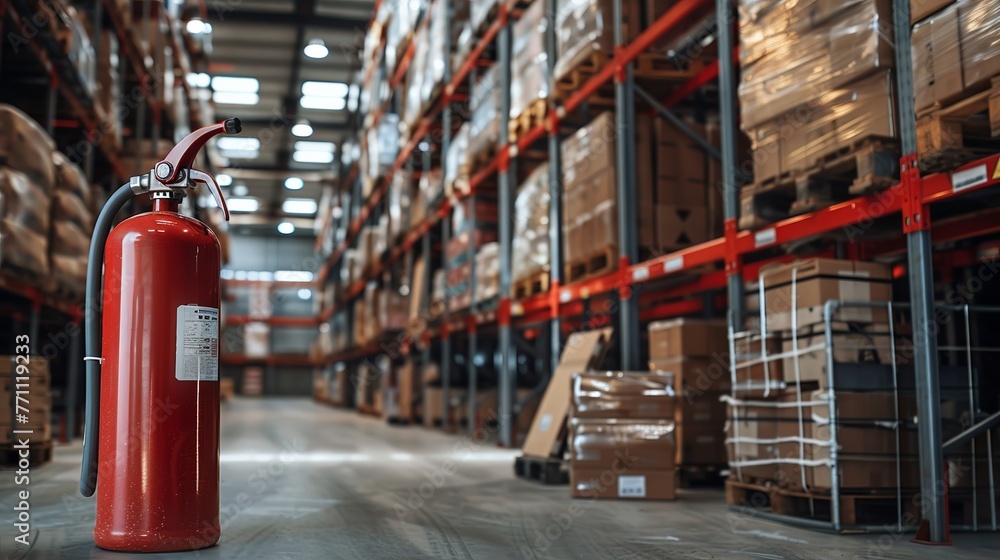apparatus for fire safety. Inside the warehouse, a large red fire ...
