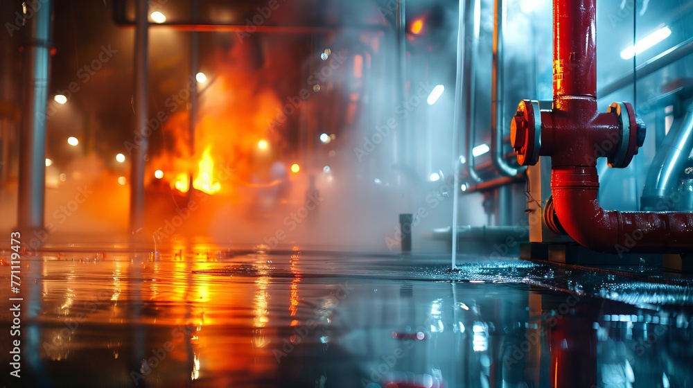 sprinkler for the system used to put out fires. Sprinkler adjacent to ...