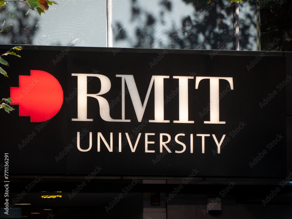 City of Melbourne, VIC/Australia-May 17th 2019: Sign of RMIT University ...