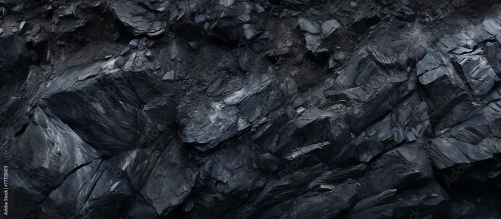 A closeup of a pile of bedrock showcasing a pattern of black rocks ...