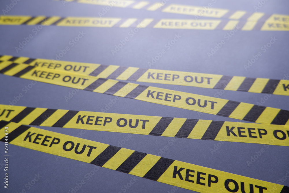 Keep out Police lines on dark background. incident, accident, limit ...