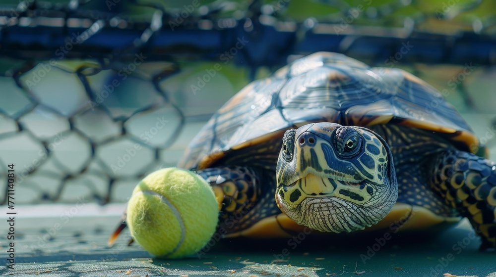 Tennis-playing Turtles Cinematic shots of turtles playing tennis or ...