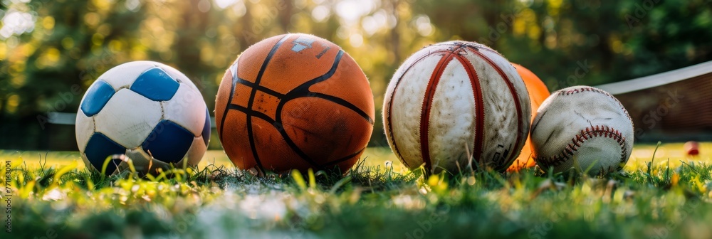 Collection of Sports Balls on Grass Field - A colorful array of various ...