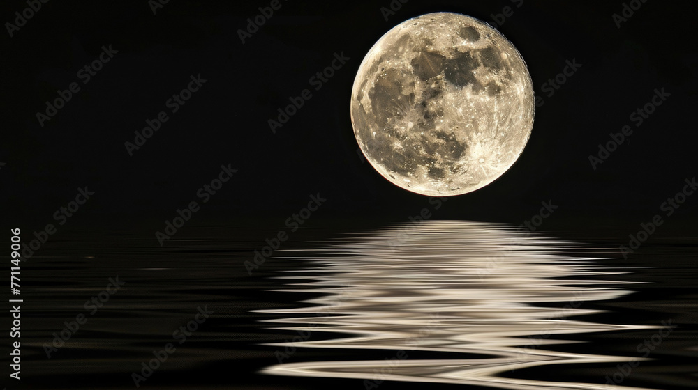 The moons reflection ripples and distorts in the water creating an ...