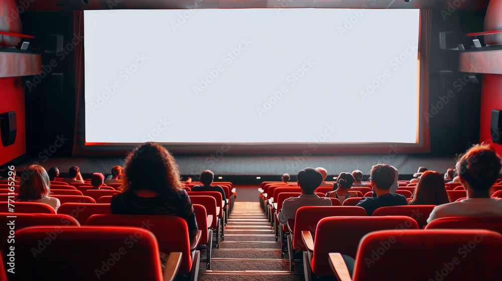 A captivating scene unfolds as a large screen in a grand movie theater ...