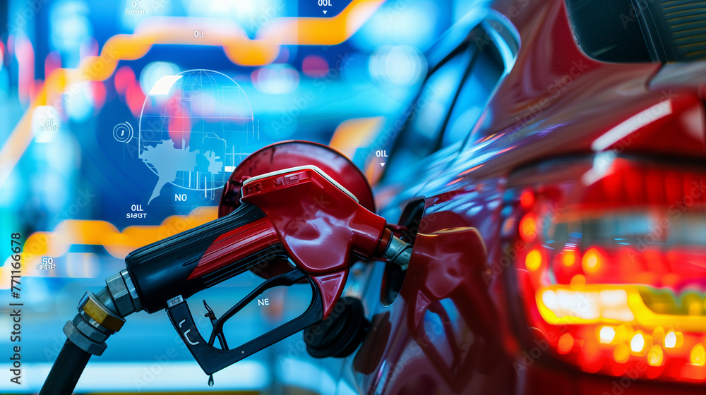 Intense red car fuel pump, detailed metal textures, and vibrant colors ...