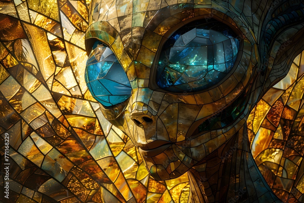 Stained Glass Depiction of Alien Abduction in Earth-Toned Cinematic ...