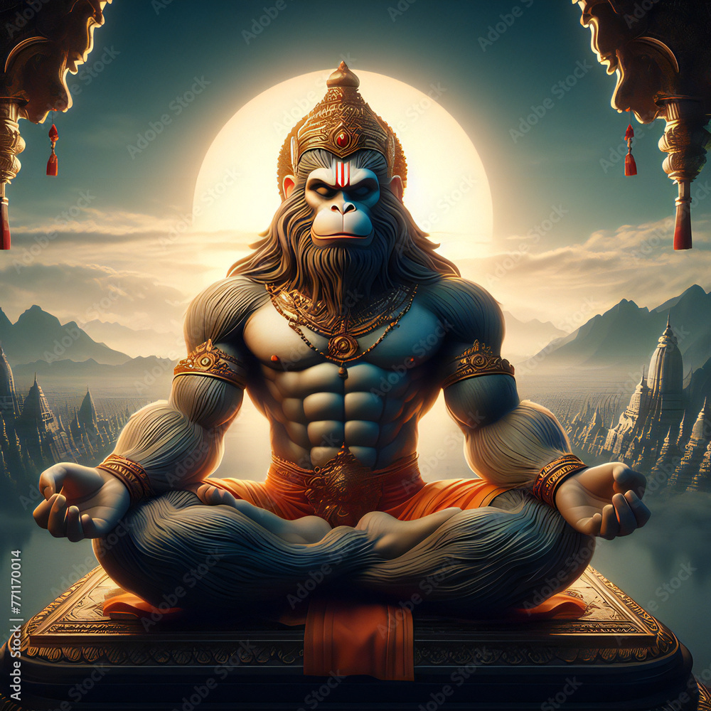 Lord Hanuman Meditation in mountains hanuman ji Generative AI Stock ...