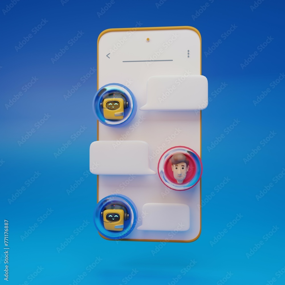 Cute robot cyborg chat bubble communication chatbot customer service ...