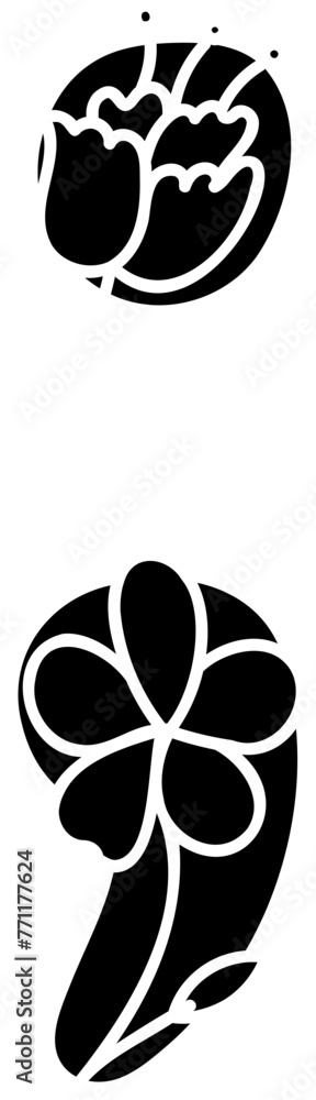 semi colon fill alphabet letter doodle handwritten font with flower ...