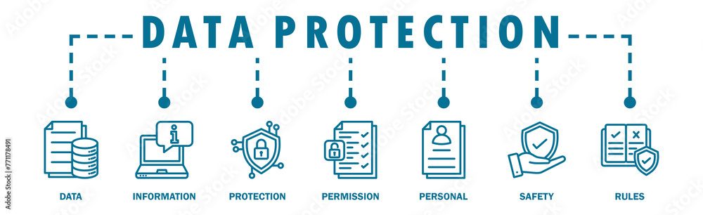 Data protection banner web icon vector illustration concept with icon of data, information ...