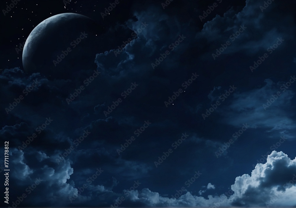 Dark blue abstract background. Night sky with clouds and moonlight ...