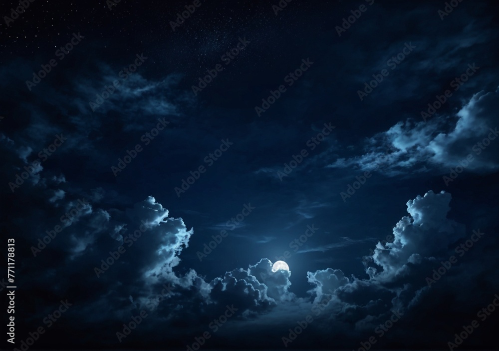 Dark blue abstract background. Night sky with clouds and moonlight ...
