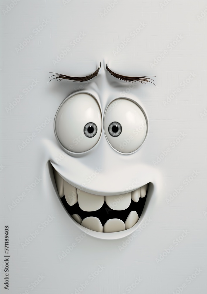 cartoon face big smile wall white studio background fear alluring ...