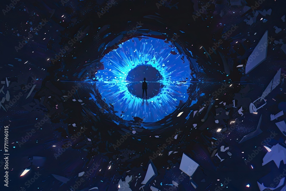 Black hole, in the anime style, with a energy explosion around the ...