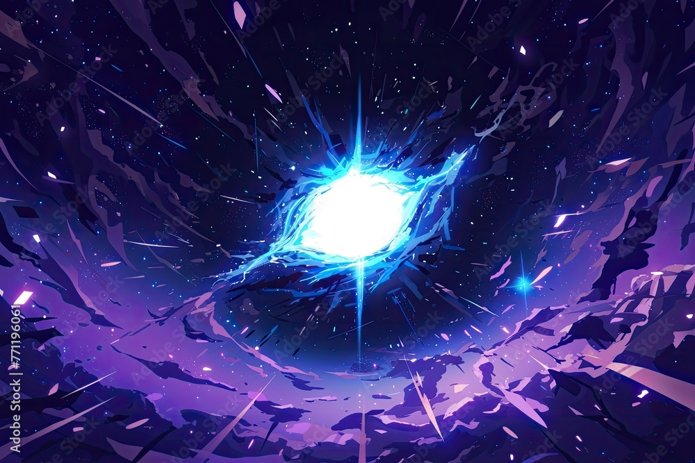 Black hole, in the anime style, with a energy explosion around the ...