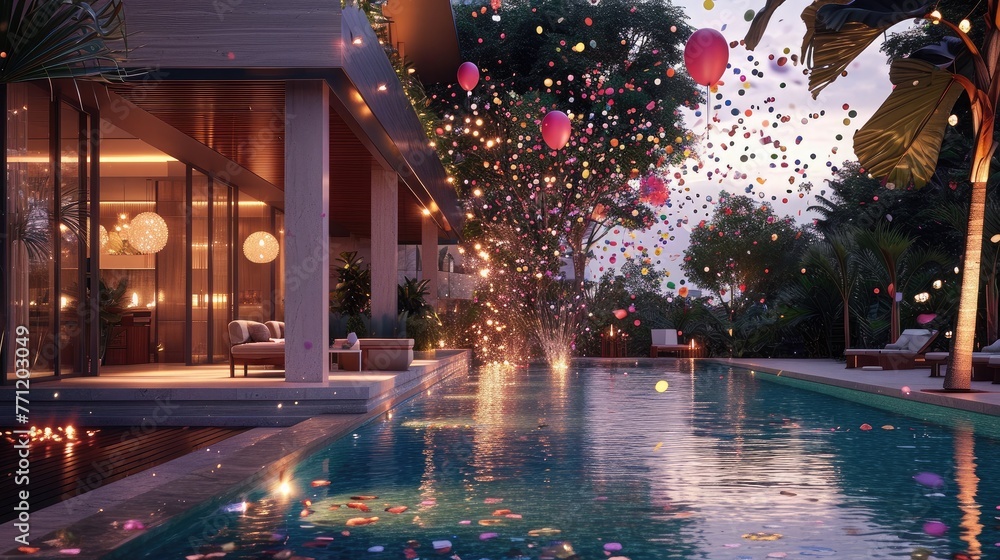 Twilight setting with confetti and balloons adds a touch of magic to a ...