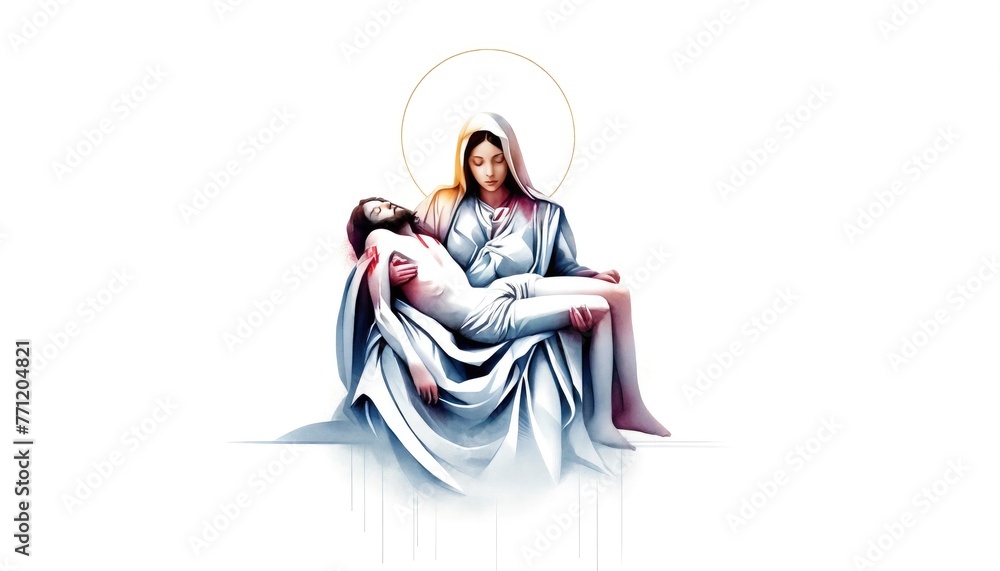 Jesus, taken down from the cross, is given to his mother Mary. Sixth Sorrow. Jesus Christ in the ...