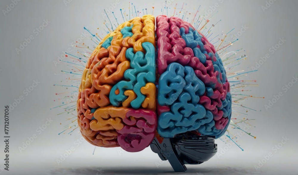 concept of a human brain full with creativity, shows multiple colors ...