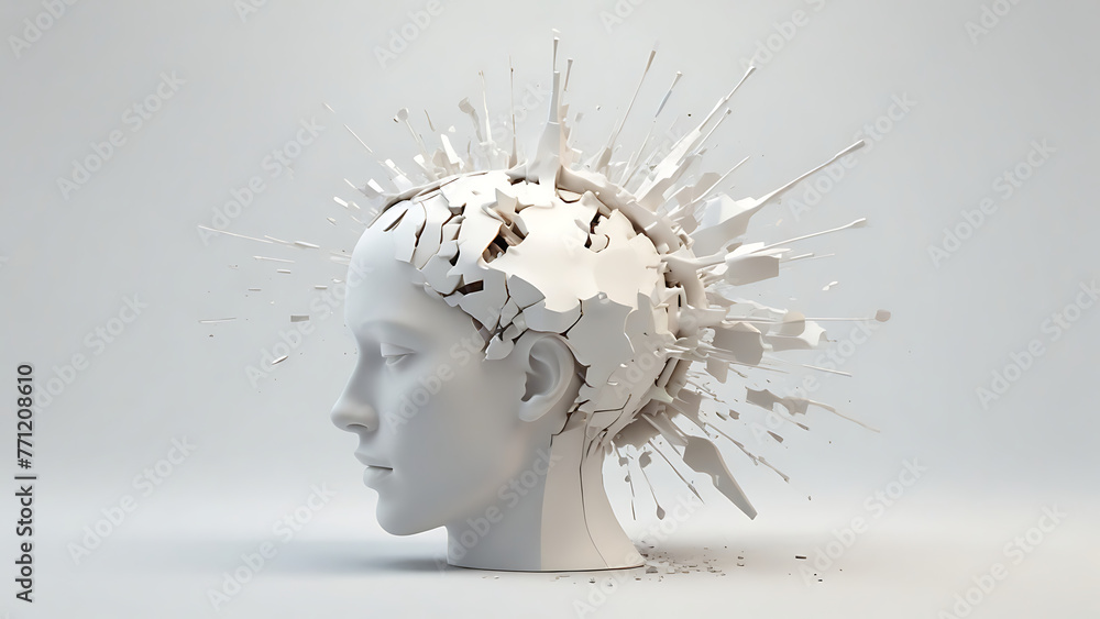 Abstract 3D model of Mental health concept with a person's whole head ...
