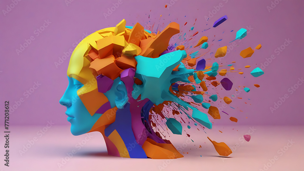 Abstract 3D model of Mental health concept with a person's whole head ...