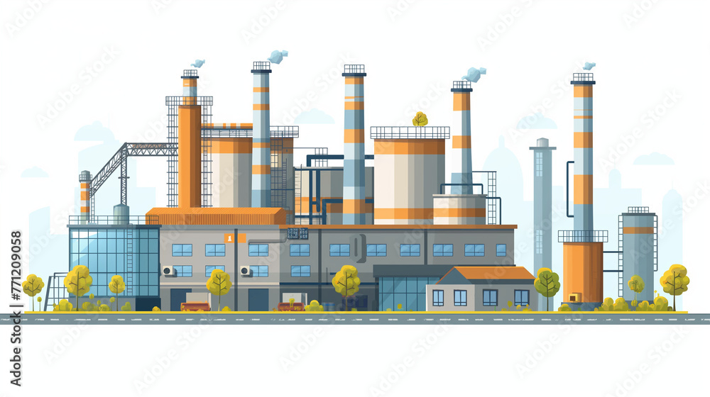 Industrial factory in flat style a vector an illustration.Plant or ...