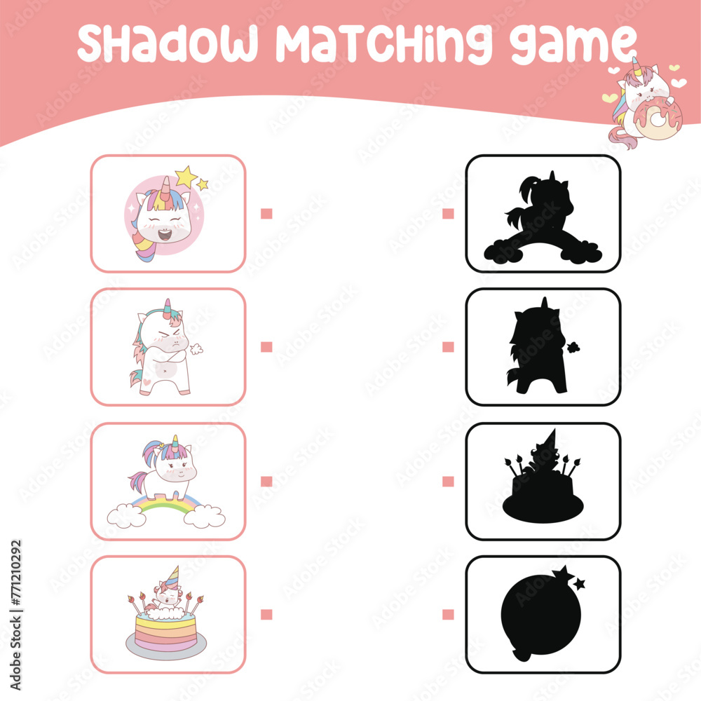Matching shadow game for children. Find the correct shadow. Worksheet ...