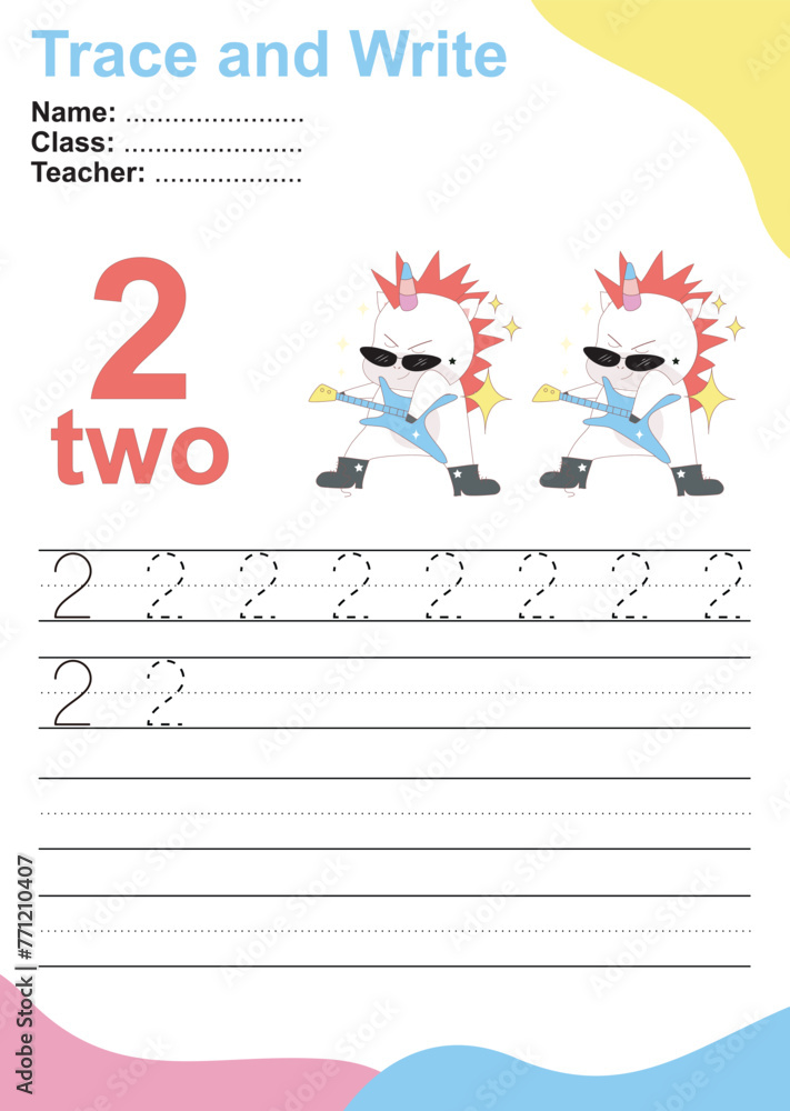 Trace and write number for children. Exercise for children to recognize ...