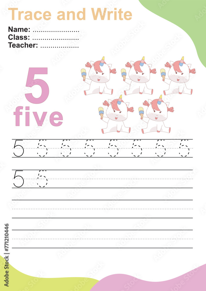Trace and write number for children. Exercise for children to recognize ...