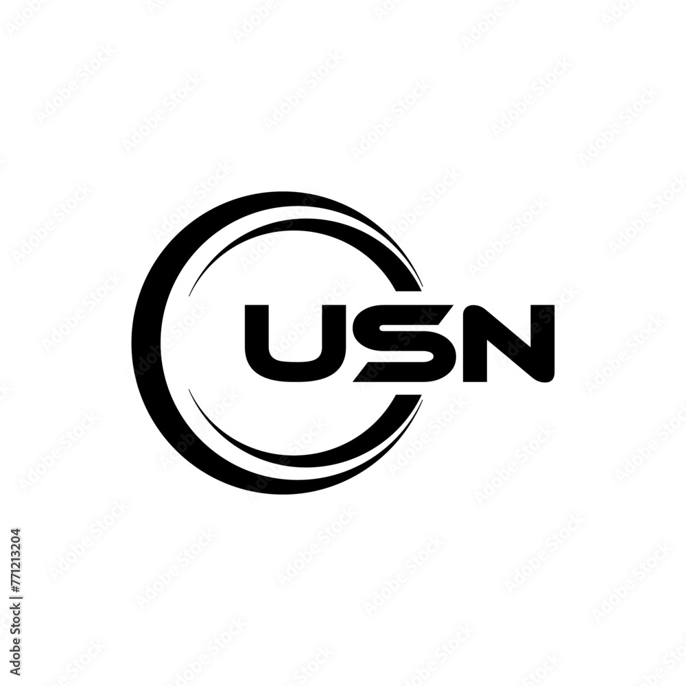 USN letter logo design with white background in illustrator, cube logo ...