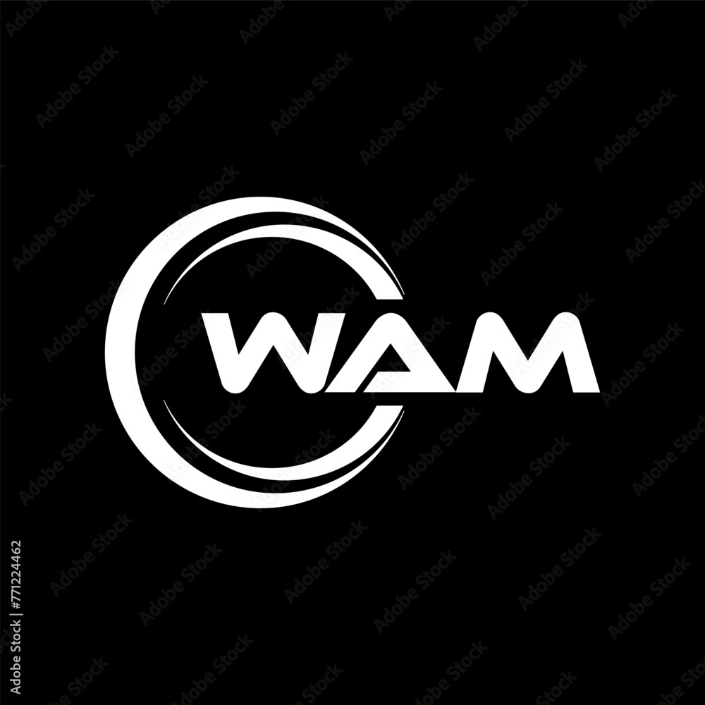 WAM letter logo design with black background in illustrator, cube logo ...