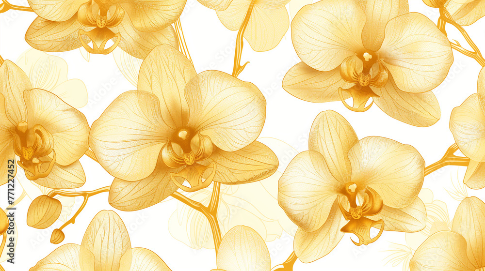 Luxury orchid seamless pattern background vector. Golden orchid line ...