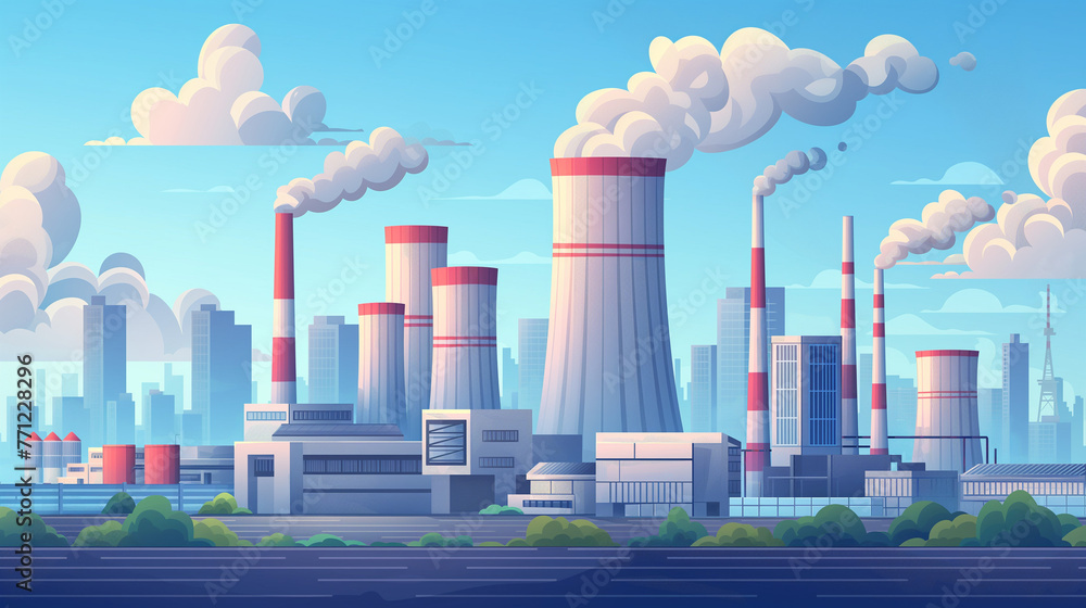 Industrial site or zone with factories, manufacturing plants, power ...