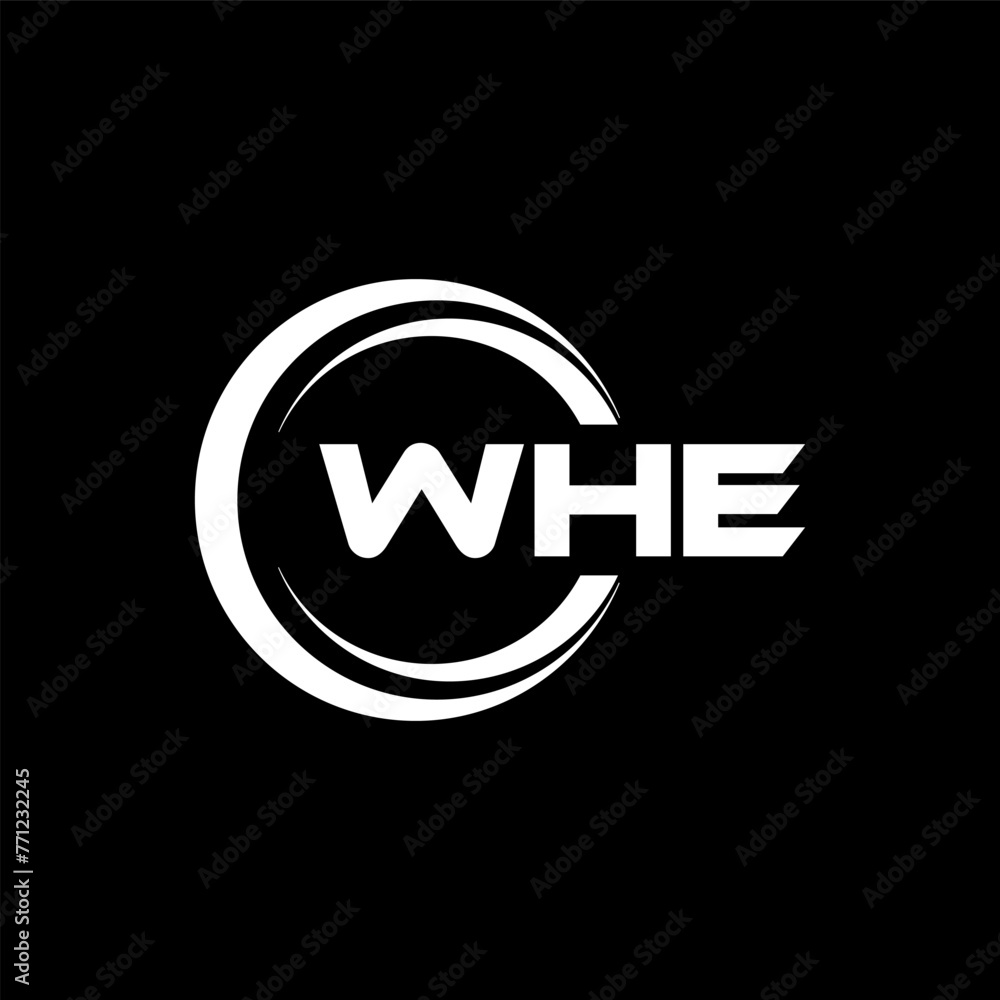 WHE letter logo design with black background in illustrator, cube logo ...