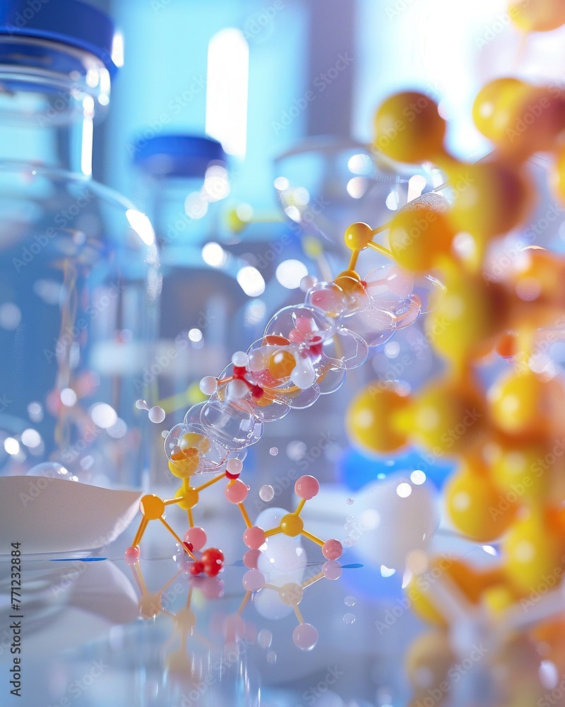 Closeup of neonatal drug development, detailed molecular models beside ...