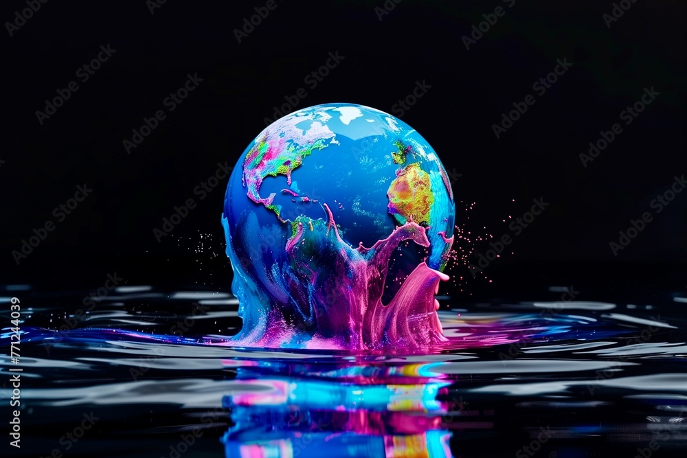 Dynamic climate change environment concept,Future the world in neon ...