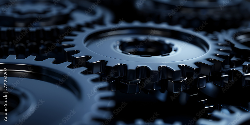 3d illustration of metal gears and cogs, closeup view, 3D printing ...