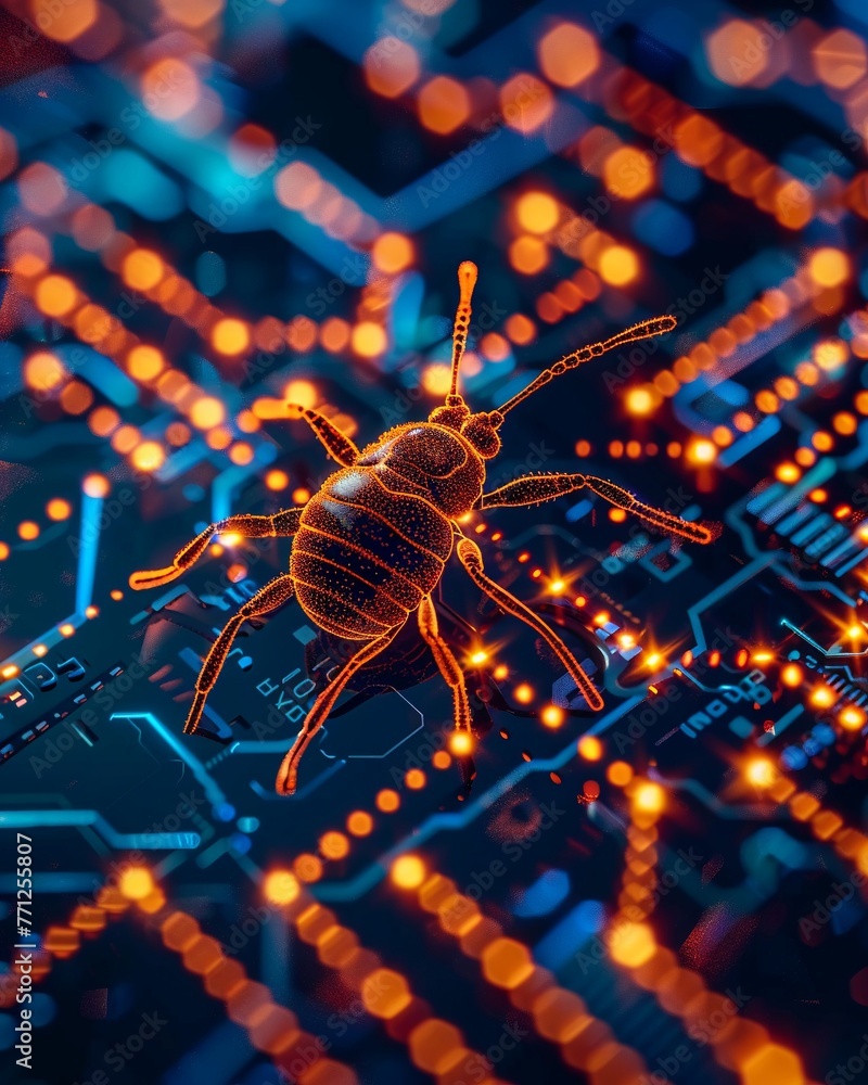 Bug icon multiplying across devices, symbol of digital threats, wide ...