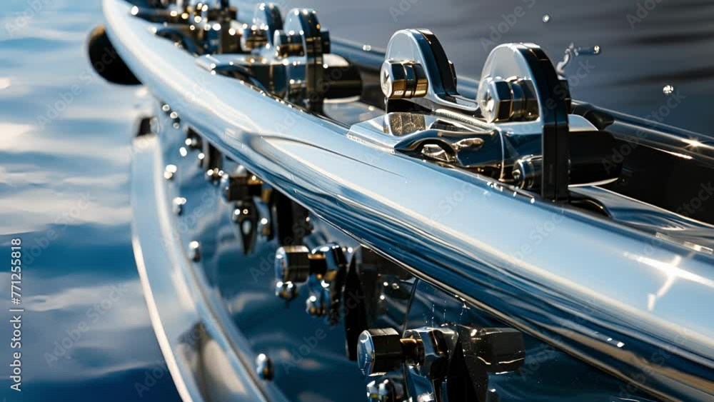 A rudder mechanism on a luxury yacht captured in a tight shot that ...