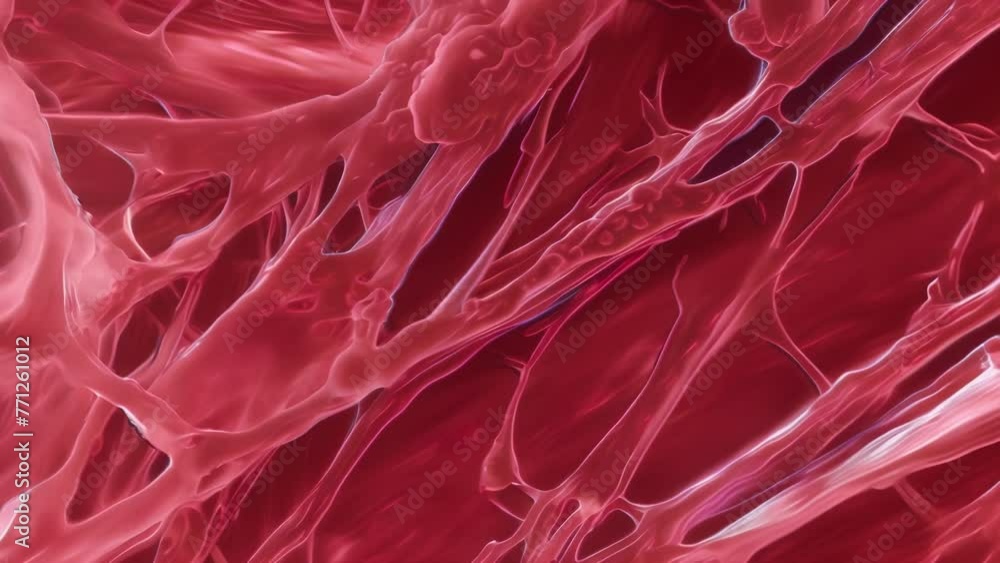 A microscopic view of skeletal muscle tissue with elongated fibers ...