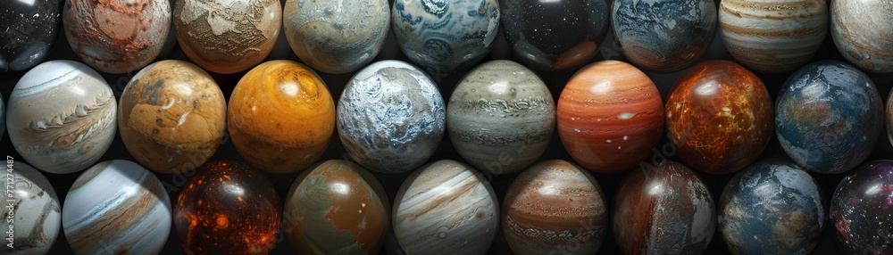Artistic renditions of planetary balls showcasing detailed topographies ...