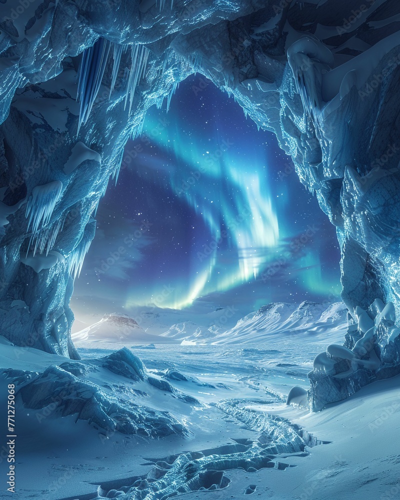 Ice Caves, frost-covered rocks, deep icy caverns explored by a daring ...
